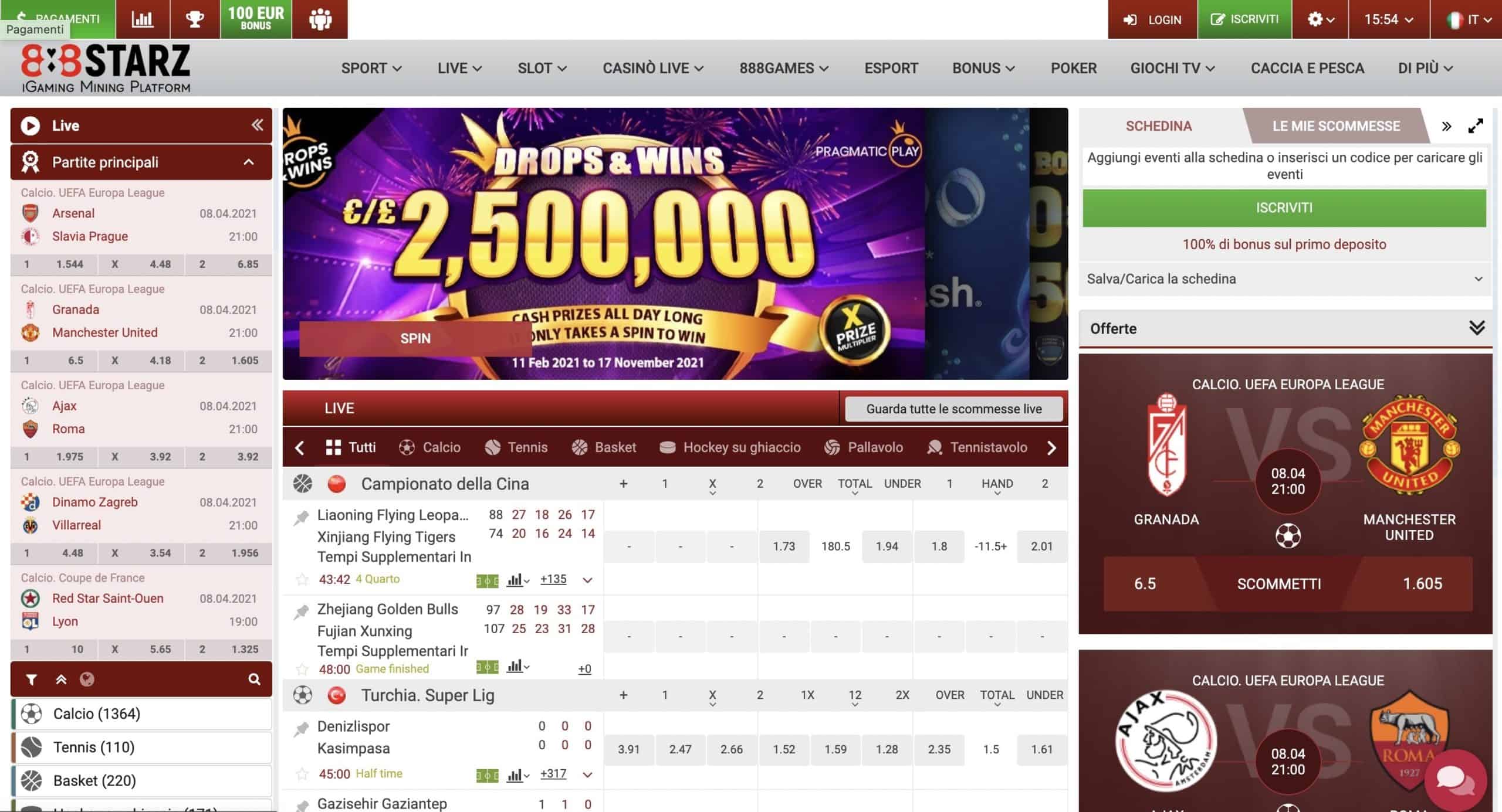 888Starz Italia » Codice promo LIVE130 » Bonus 100% fino a 130€